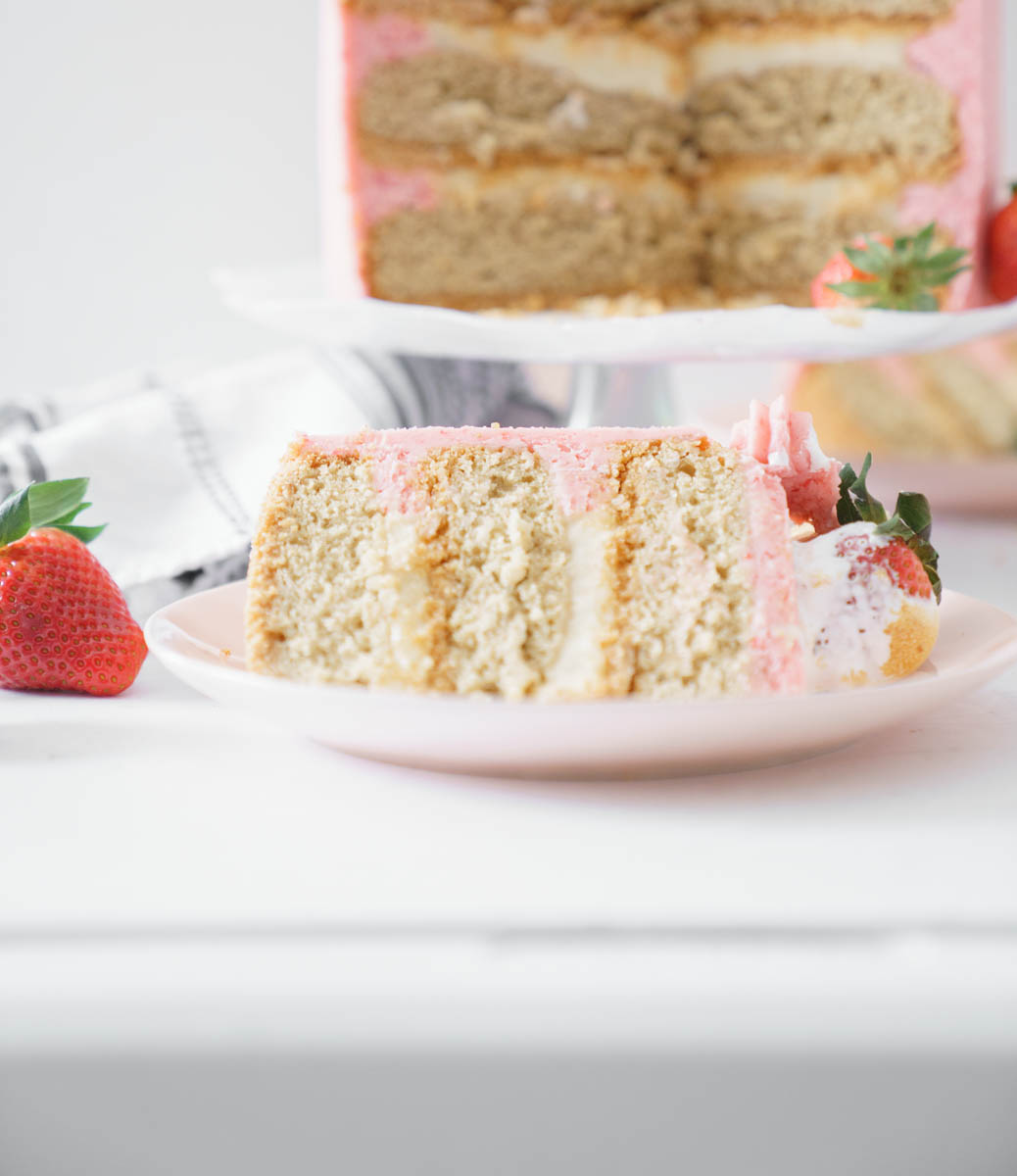 Spring Inspired S'mores Strawberry Cake - Cake Babe Bakery