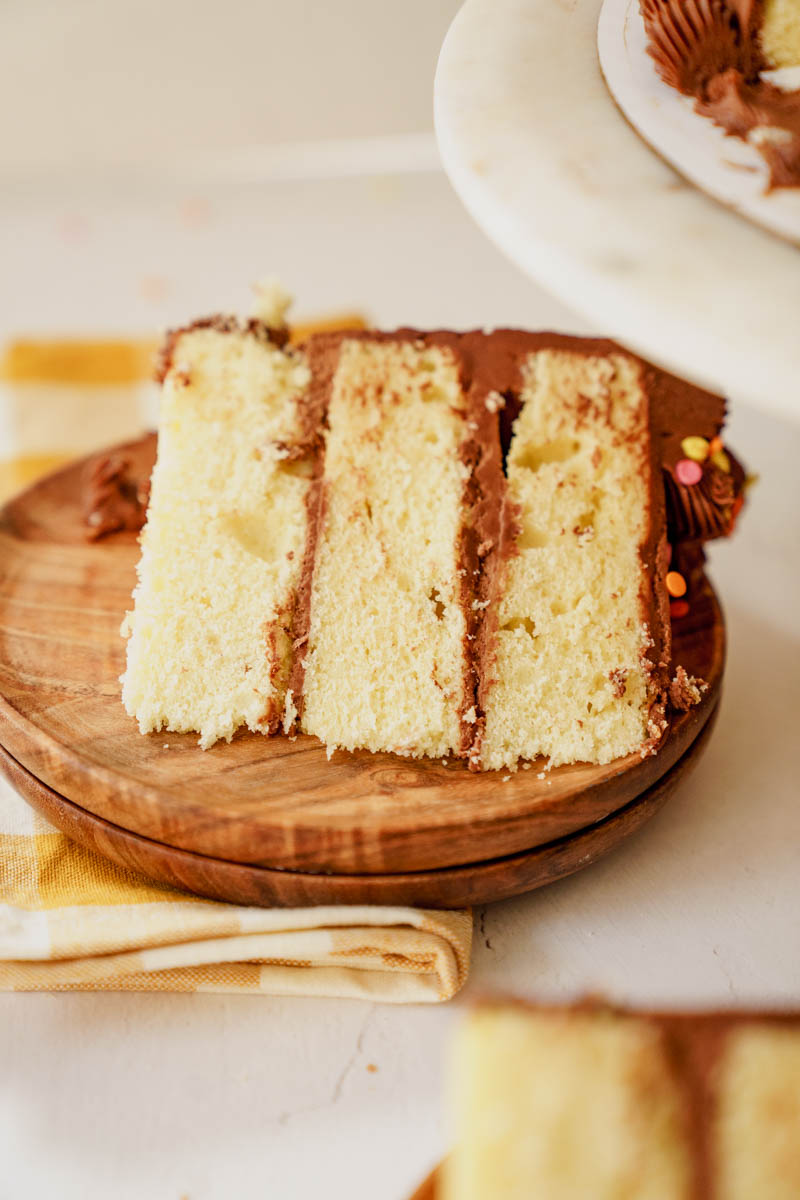 Buttery Yellow Cake with Chocolate Frosting - Cake Babe Bakery