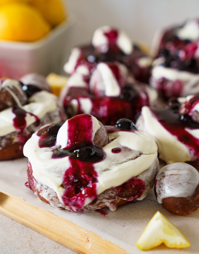 Fried Blueberry Donut Recipe Inspired by Papanasi - Cake Babe Bakery