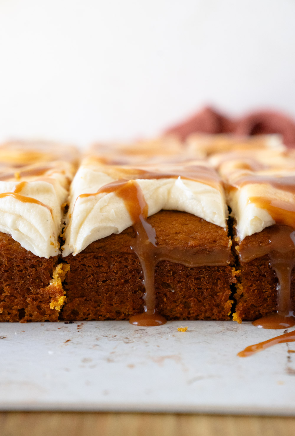 The Most Splendid Caramel Pumpkin Sheet Cake - Cake Babe Bakery